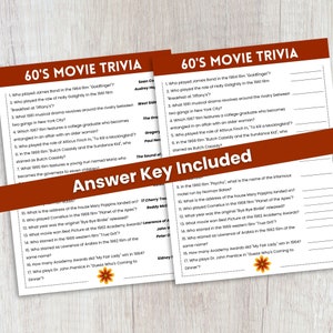 60s Movie Trivia Game, 60s Theme Party Game, 1960s Trivia, Decades ...