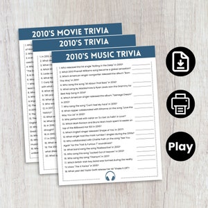 2010s Trivia Game Bundle, 2010s Music Trivia, 2010s Movie Trivia, 2010s ...