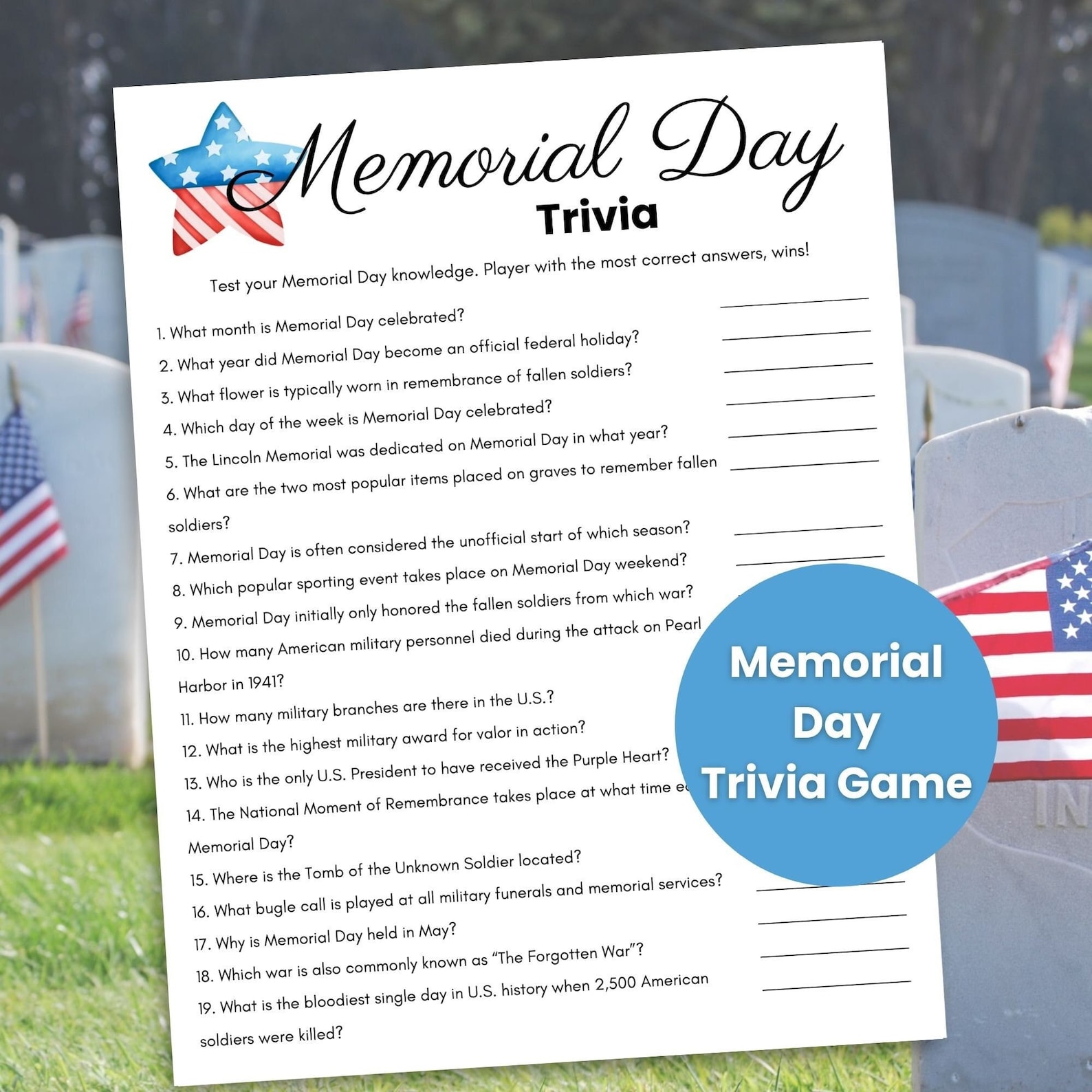 Memorial Day Trivia, Patriotic Games, Memorial Day Games, Memorial Day ...