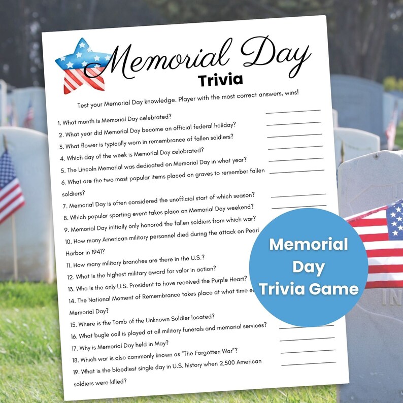 Memorial Day Trivia, Patriotic Games, Memorial Day Games, Memorial Day ...