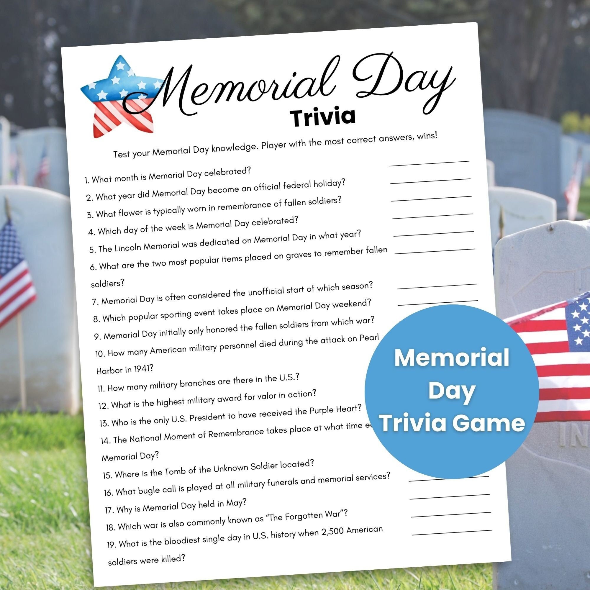 Memorial Day Trivia, Patriotic Games, Memorial Day Games, Memorial Day ...