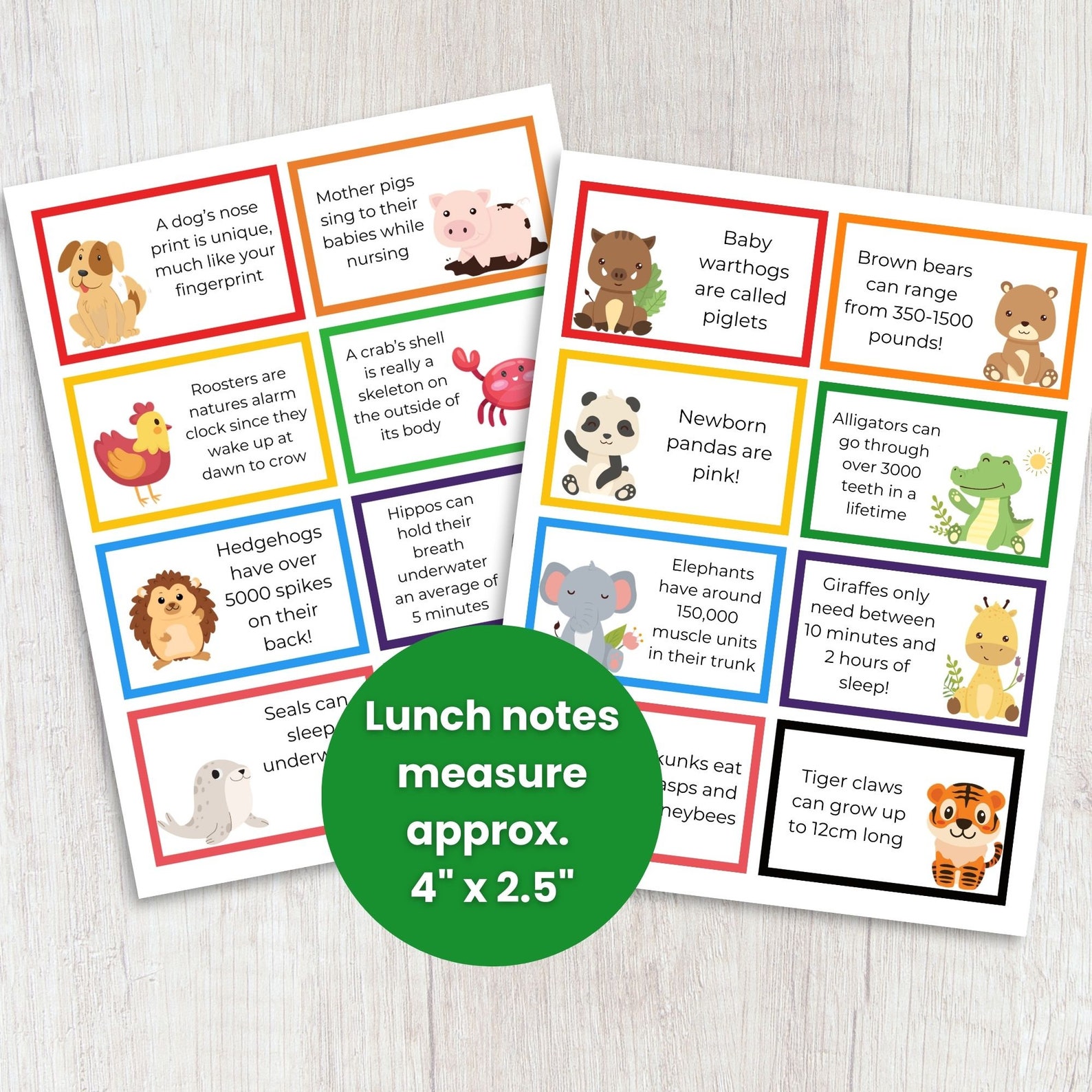 Interesting Animal Facts Lunchbox Notes, Lunch Box Notes for Kids ...