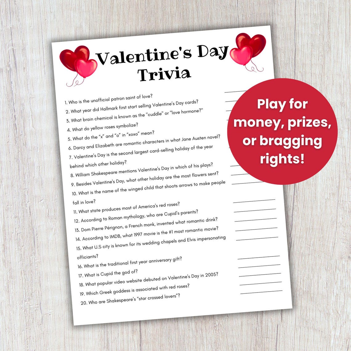 Valentines Day Trivia Game, Galentines Day Trivia Game, Adult Valentine ...
