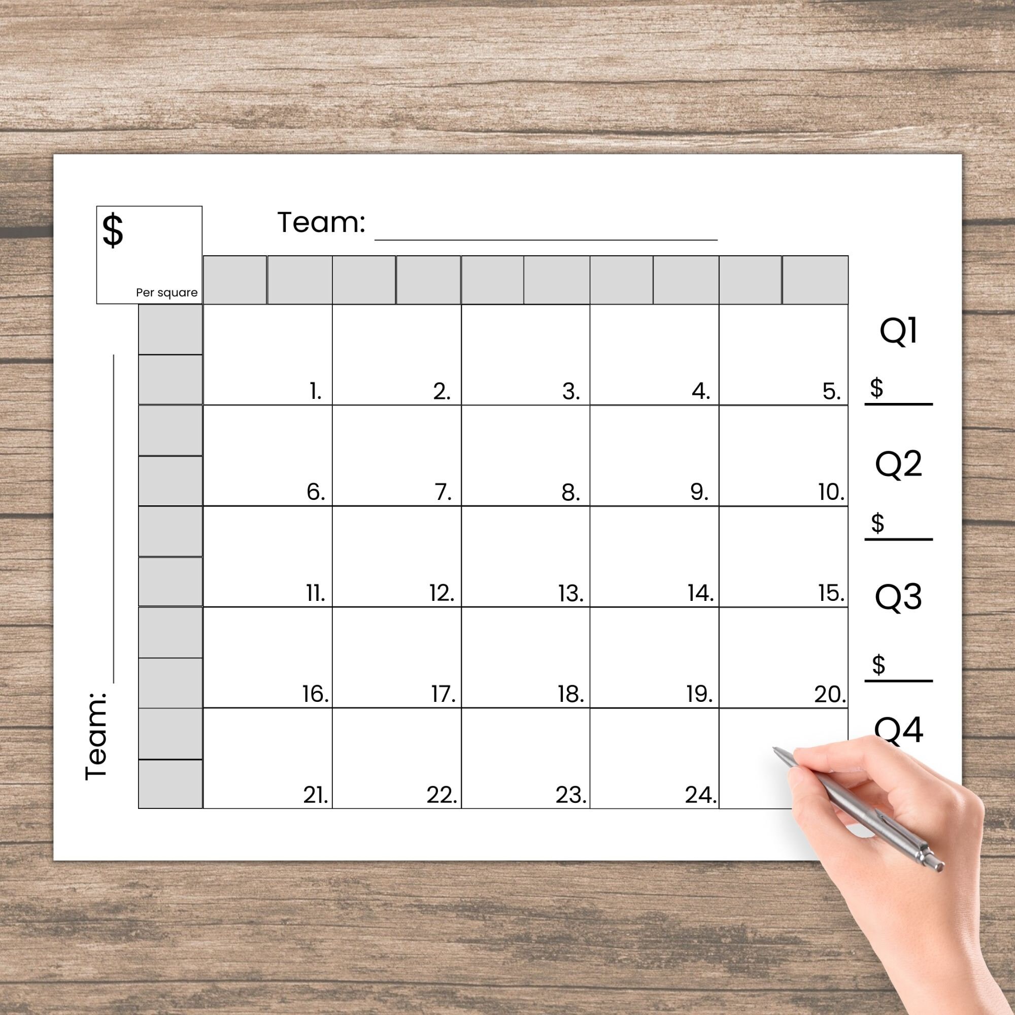 25 Squares Game Blank Template for Fundraisers, Sports Games, Parties ...