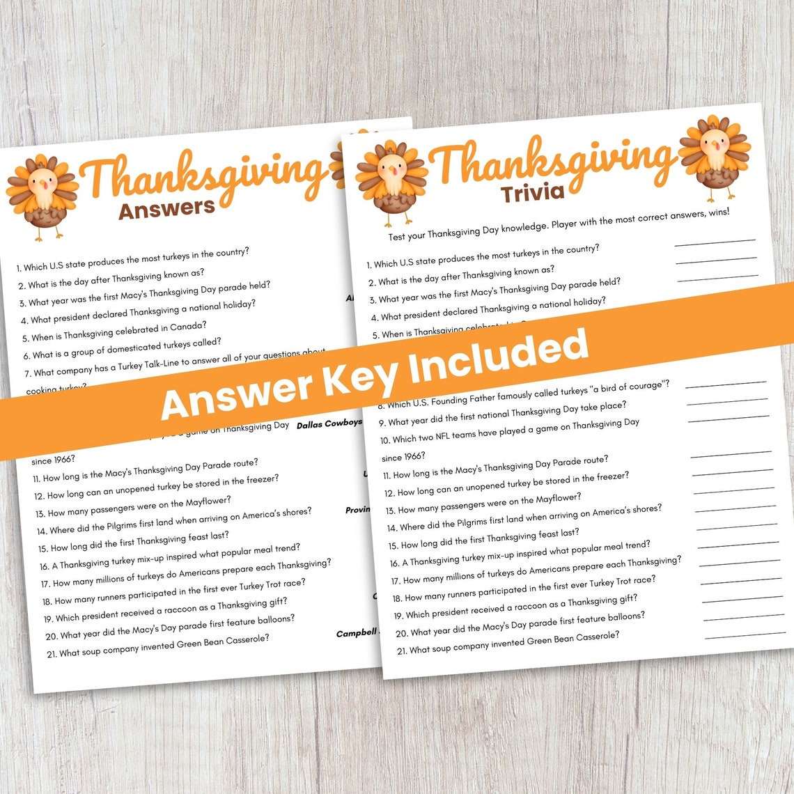 Thanksgiving Trivia Game, Fall Trivia Game, Turkey Trivia, Holiday ...