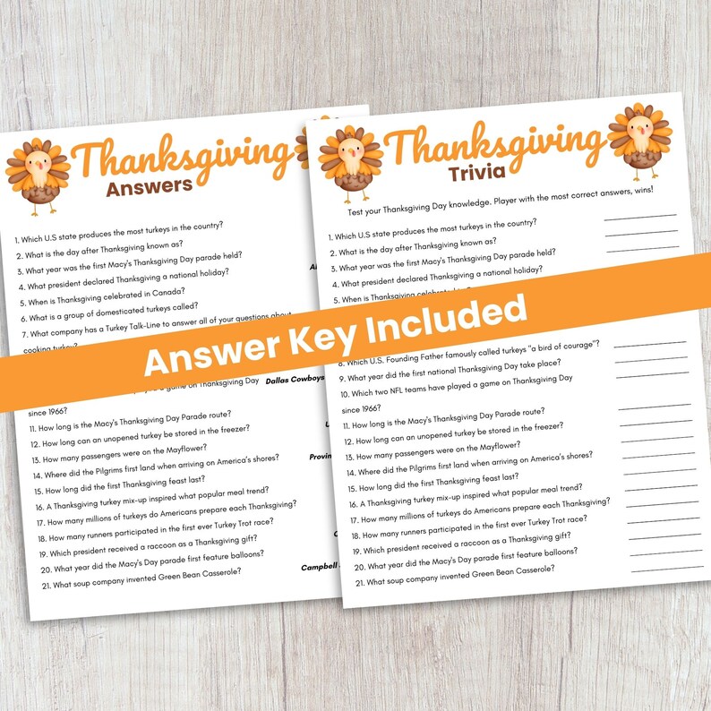 Thanksgiving Trivia Game, Fall Trivia Game, Turkey Trivia, Holiday ...