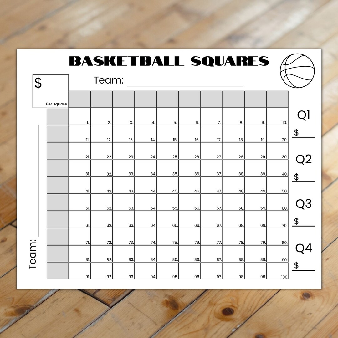Basketball Squares Game, Basketball Fundraiser, Basketball Betting Game ...