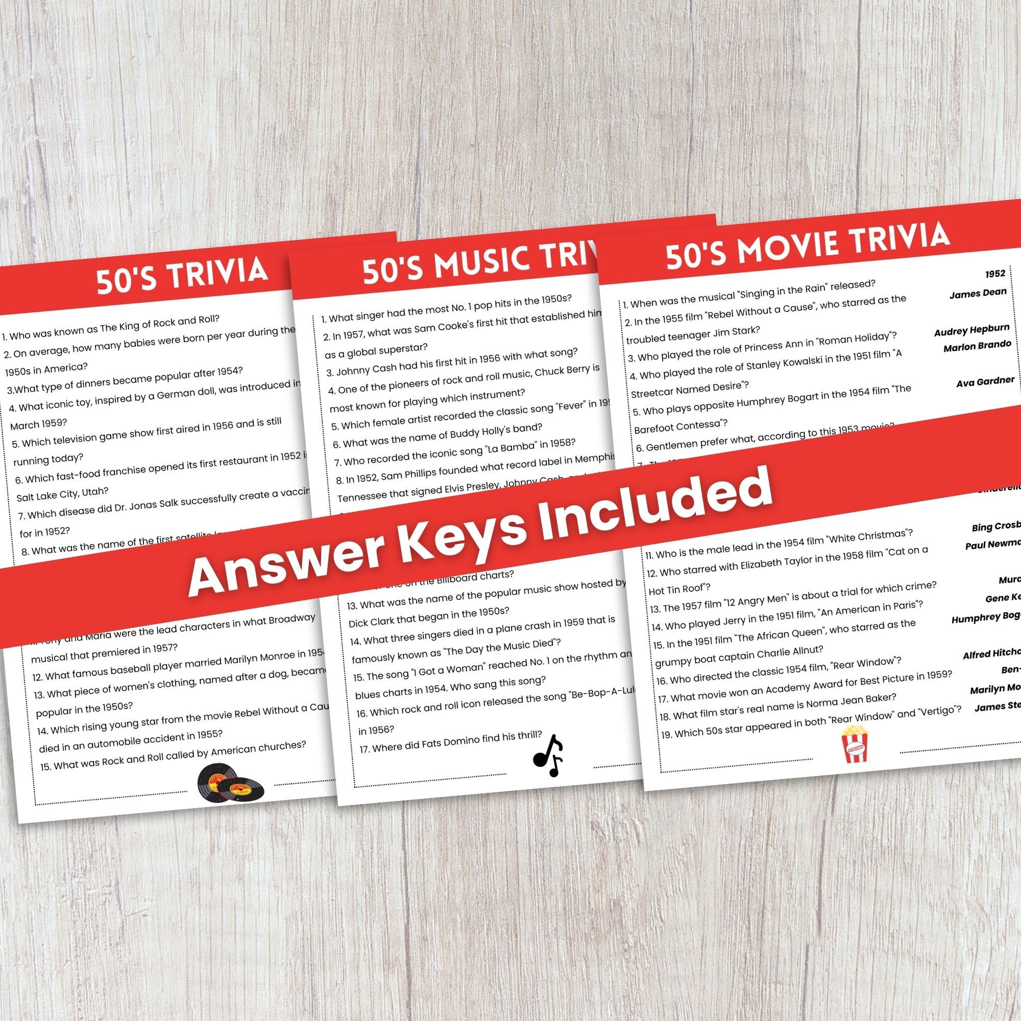 50s Trivia Game Bundle, 50s Music Trivia, 50s Movie Trivia, 50s Party ...