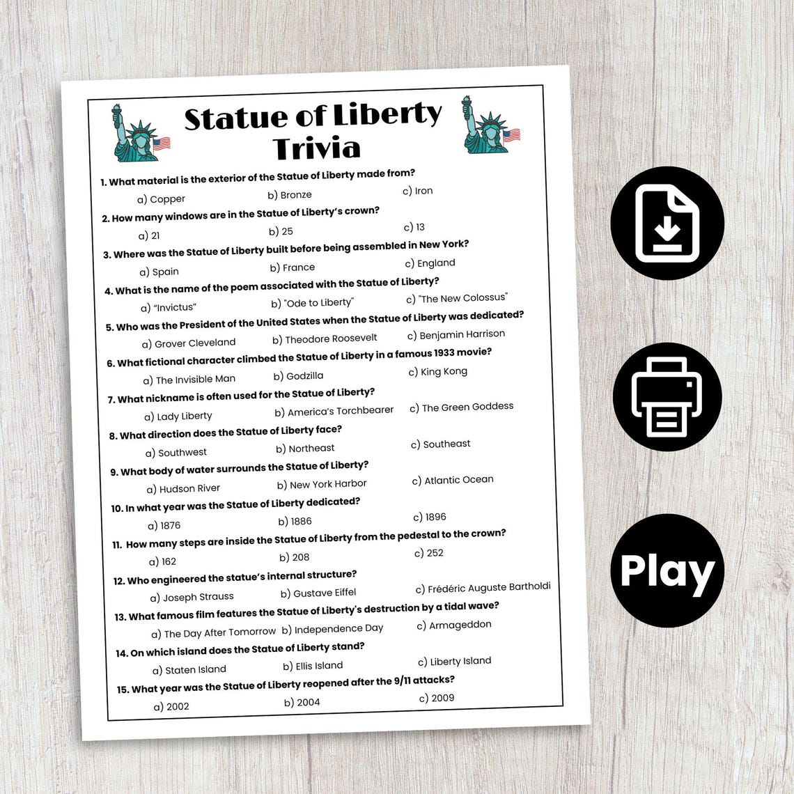Statue of Liberty Trivia Game, 4th of July Games, History Classroom ...