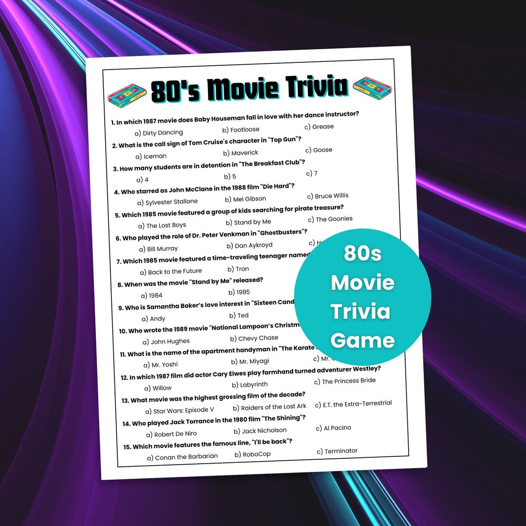 80s Movie Trivia Game, 80s Theme Party Game, 80s Trivia, Decades Trivia ...