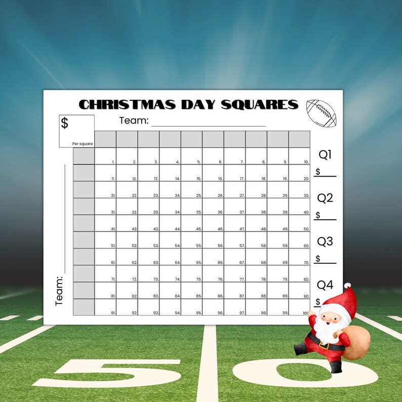 Christmas Day Squares Game, Football Squares Game, Football Betting ...