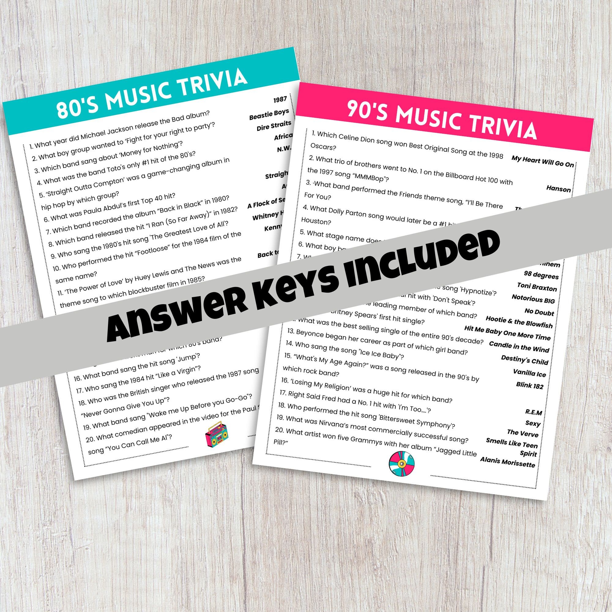 Music Trivia Game, Decades Trivia Game, Decades Party Game, 90s Trivia ...