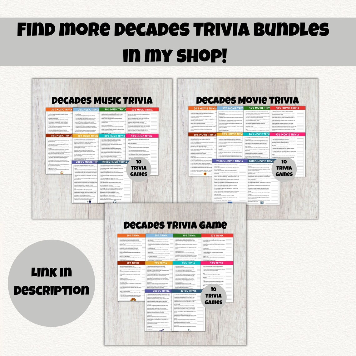 Decades Trivia Mega Bundle, Decades Trivia, Music Trivia, Movie Trivia ...