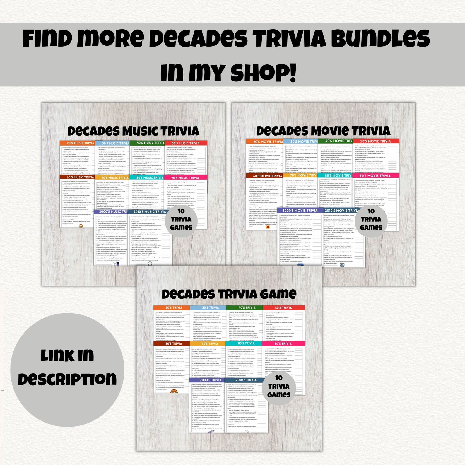 Decades Trivia Mega Bundle, Decades Trivia, Music Trivia, Movie Trivia ...