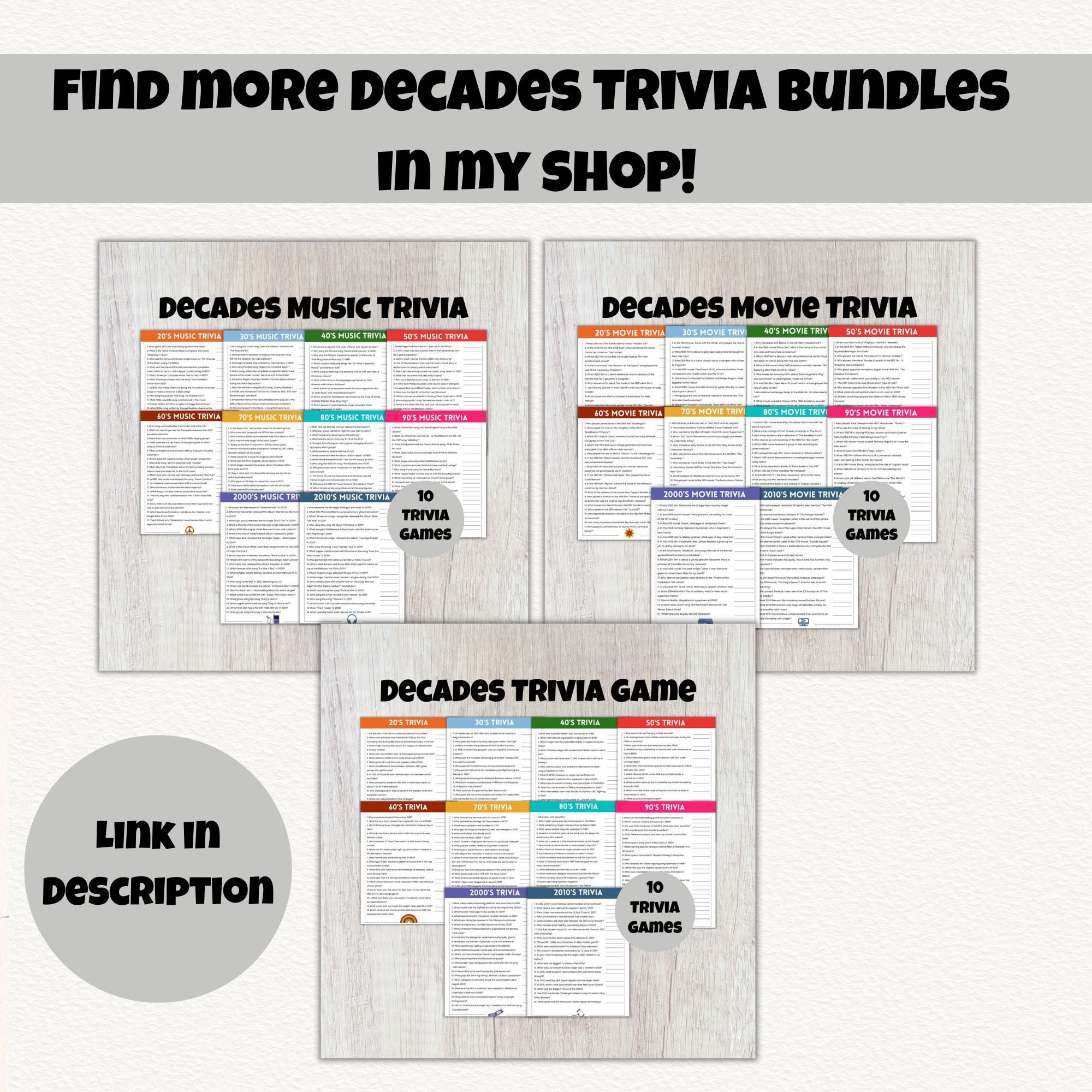 Decades Trivia Mega Bundle, Decades Trivia, Music Trivia, Movie Trivia ...
