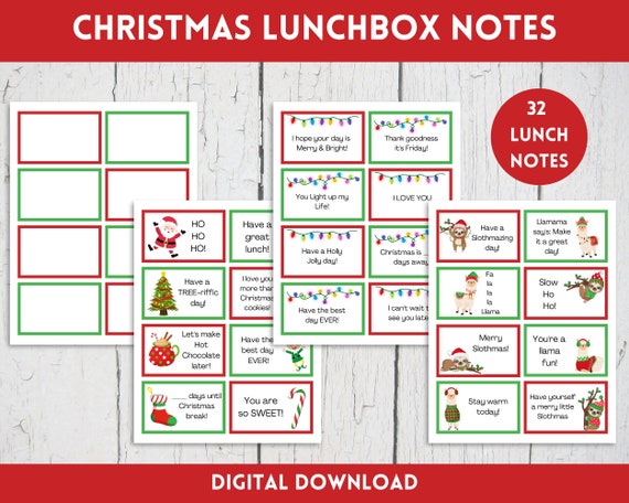 Christmas Lunch Box Notes for Kids Winter Lunchbox Notes - Etsy