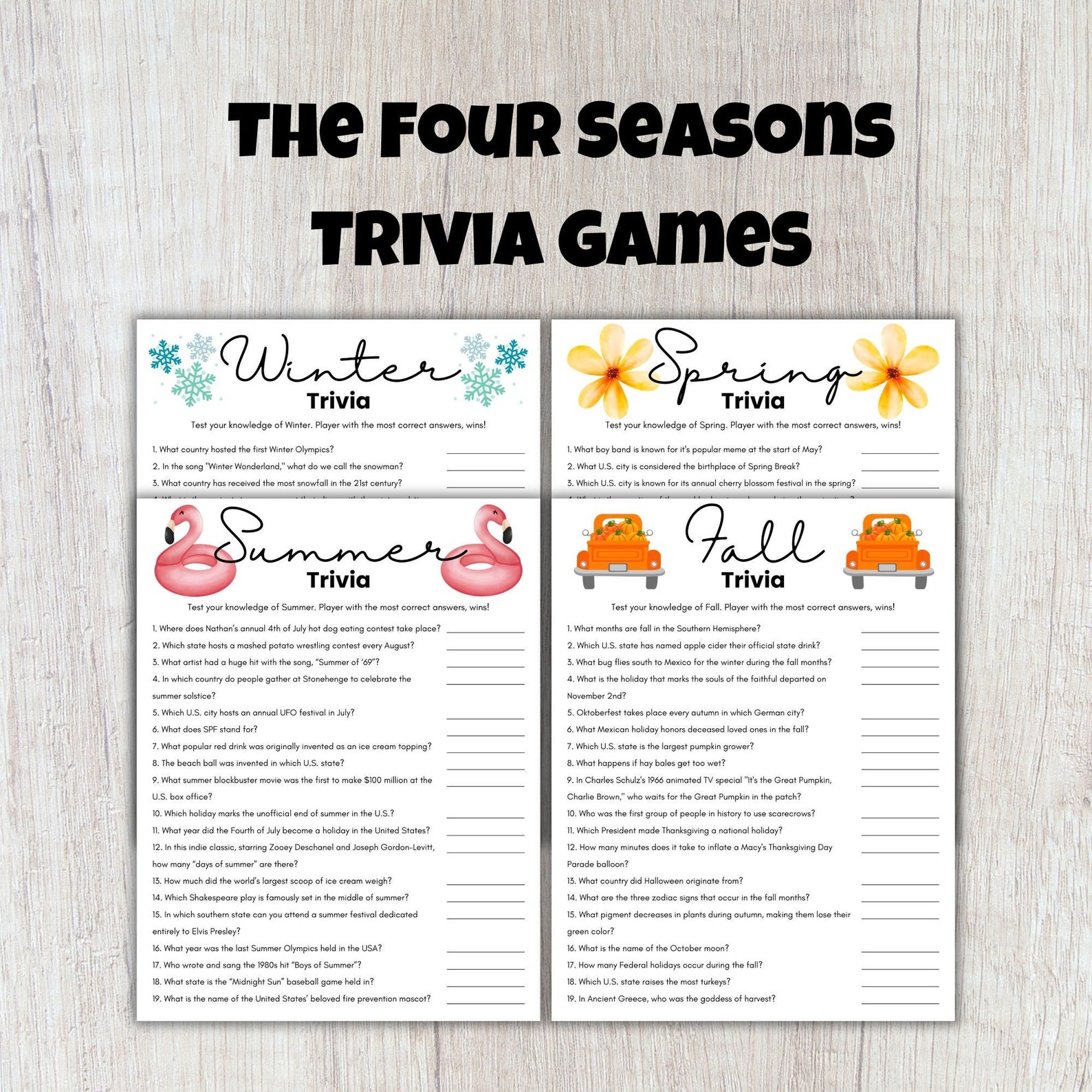 Seasonal Trivia Game Bundle, the Four Seasons Trivia Games, Winter ...