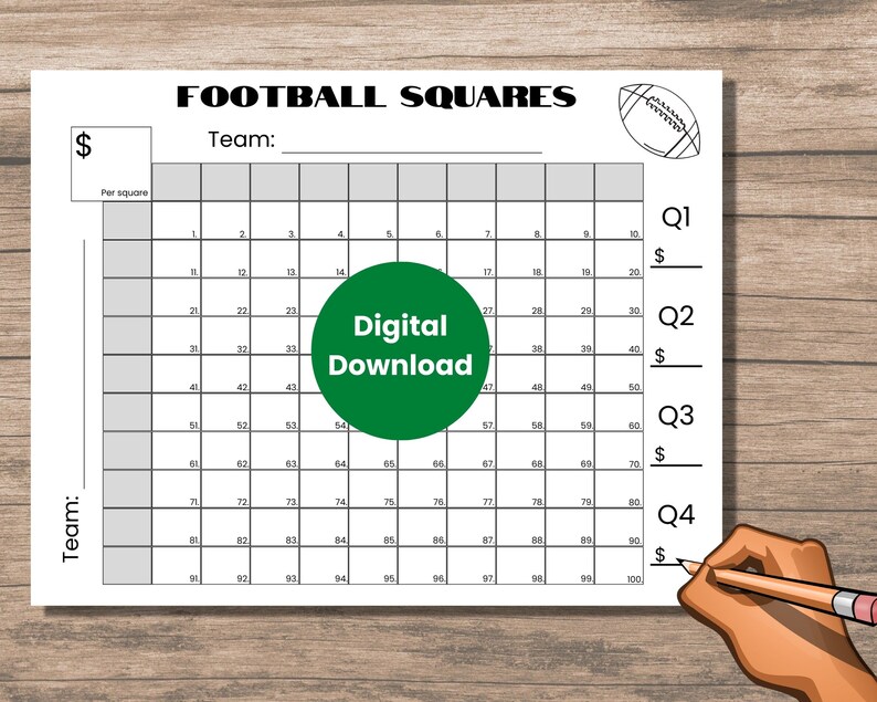 Editable Football Squares Game Printable Football Fundraiser - Etsy