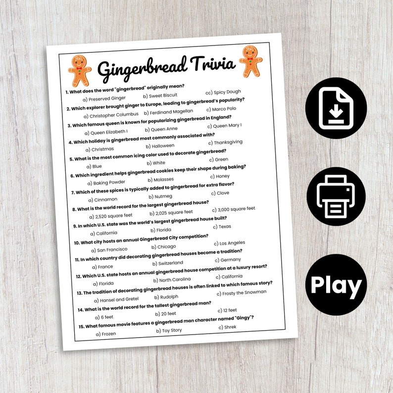 Gingerbread Trivia Game, Gingerbread Games, Christmas Trivia Game ...