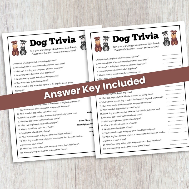Dog Trivia Game, Dog Party Game, Pet Trivia, Dog Party Activity, Pet ...
