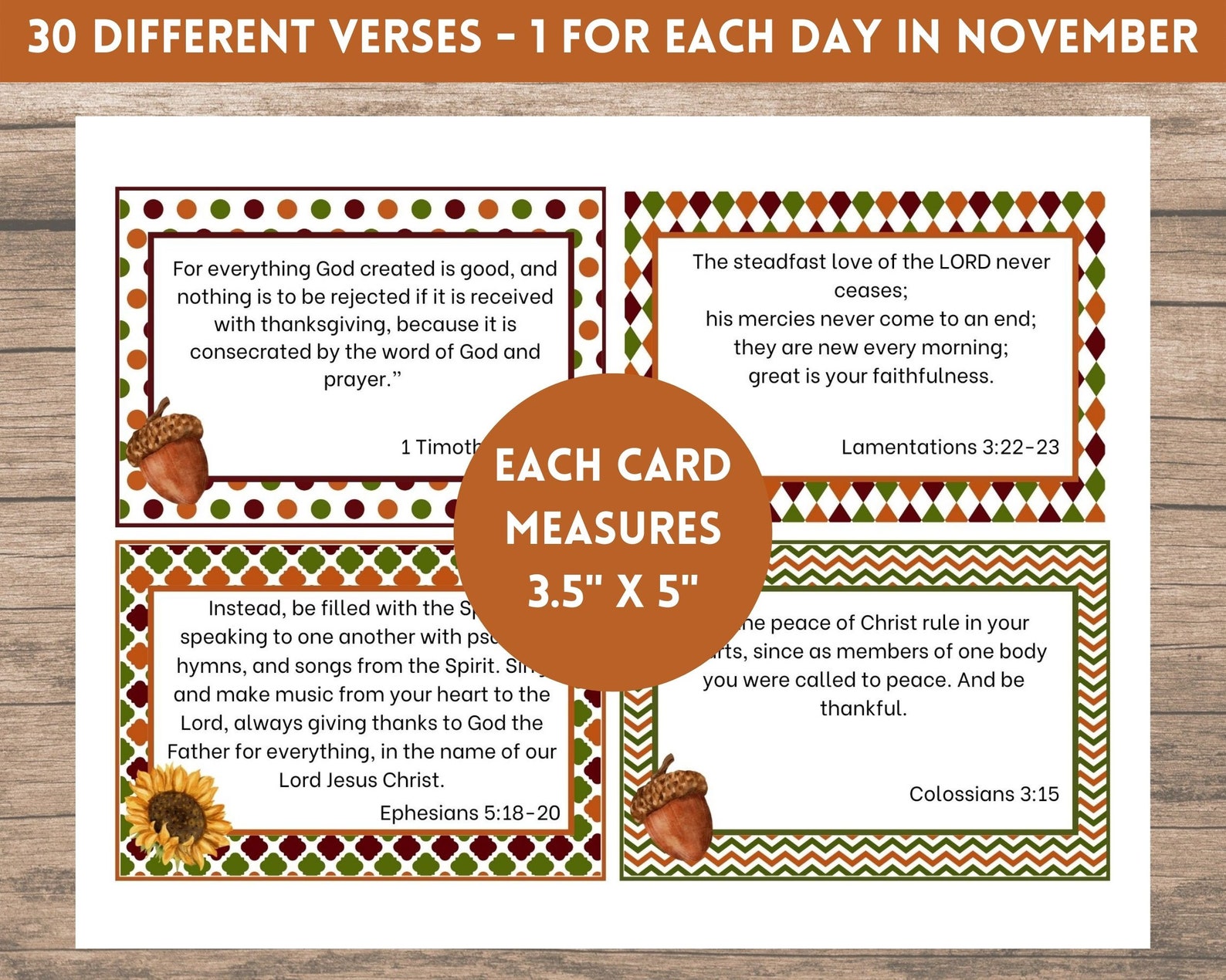 Thanksgiving Scripture Cards Printable, 30 Days of Gratitude Bible ...