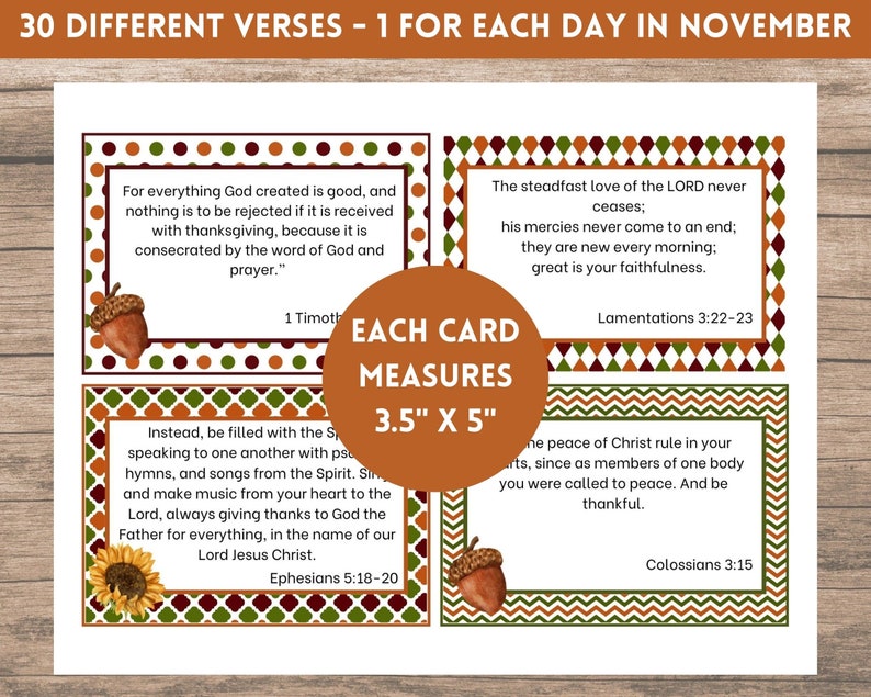 Thanksgiving Scripture Cards Printable, 30 Days of Gratitude Bible ...
