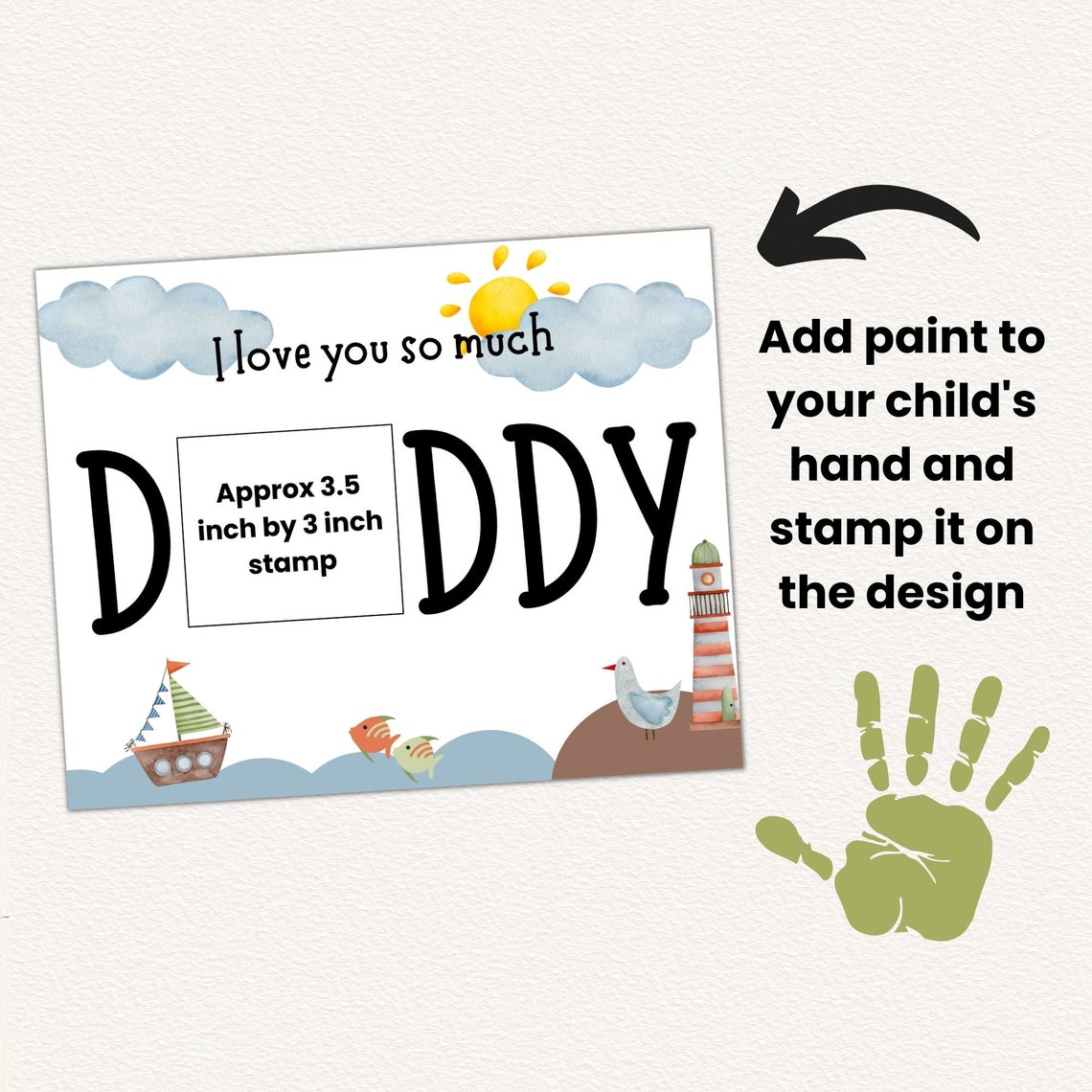 I Love You Daddy Handprint Art With Sailboat and Lighthouse, Fathers ...