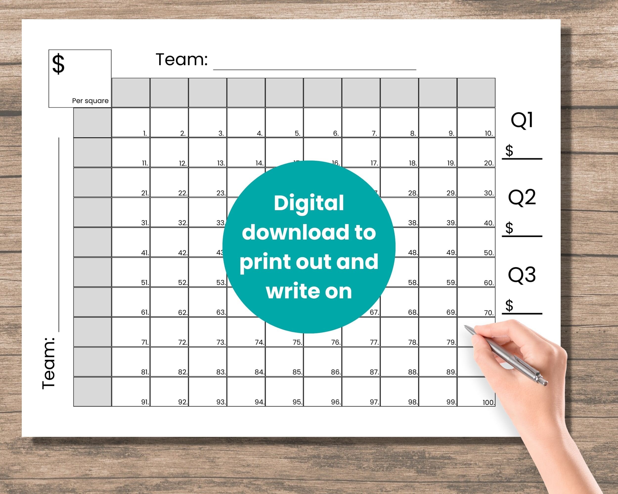 100 Squares Game Printable Poster Size 24x18 Inches Good for - Etsy ...