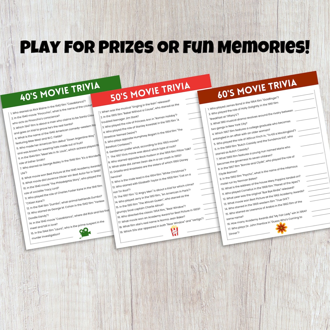 Movie Trivia Game, Decades Trivia Game, Decades Party Game, 90s Trivia ...