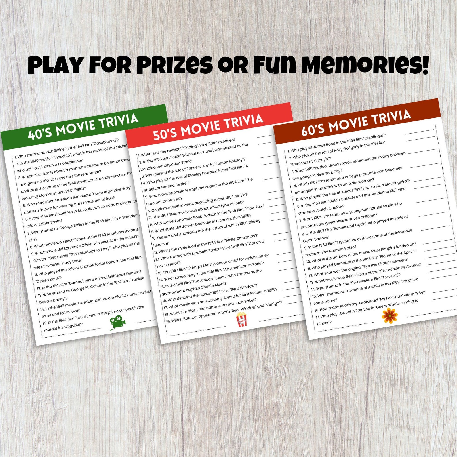 Movie Trivia Game, Decades Trivia Game, Decades Party Game, 90s Trivia ...