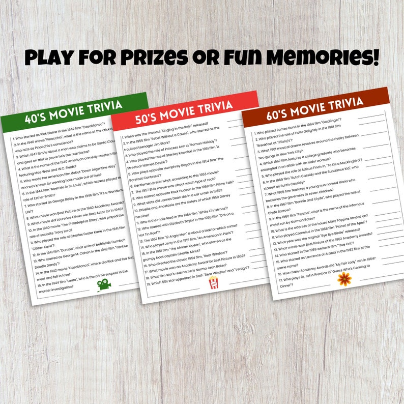 Movie Trivia Game, Decades Trivia Game, Decades Party Game, 90s Trivia ...