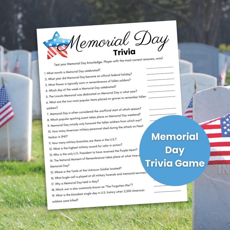 Memorial Day Trivia, Patriotic Games, Memorial Day Games, Memorial Day ...