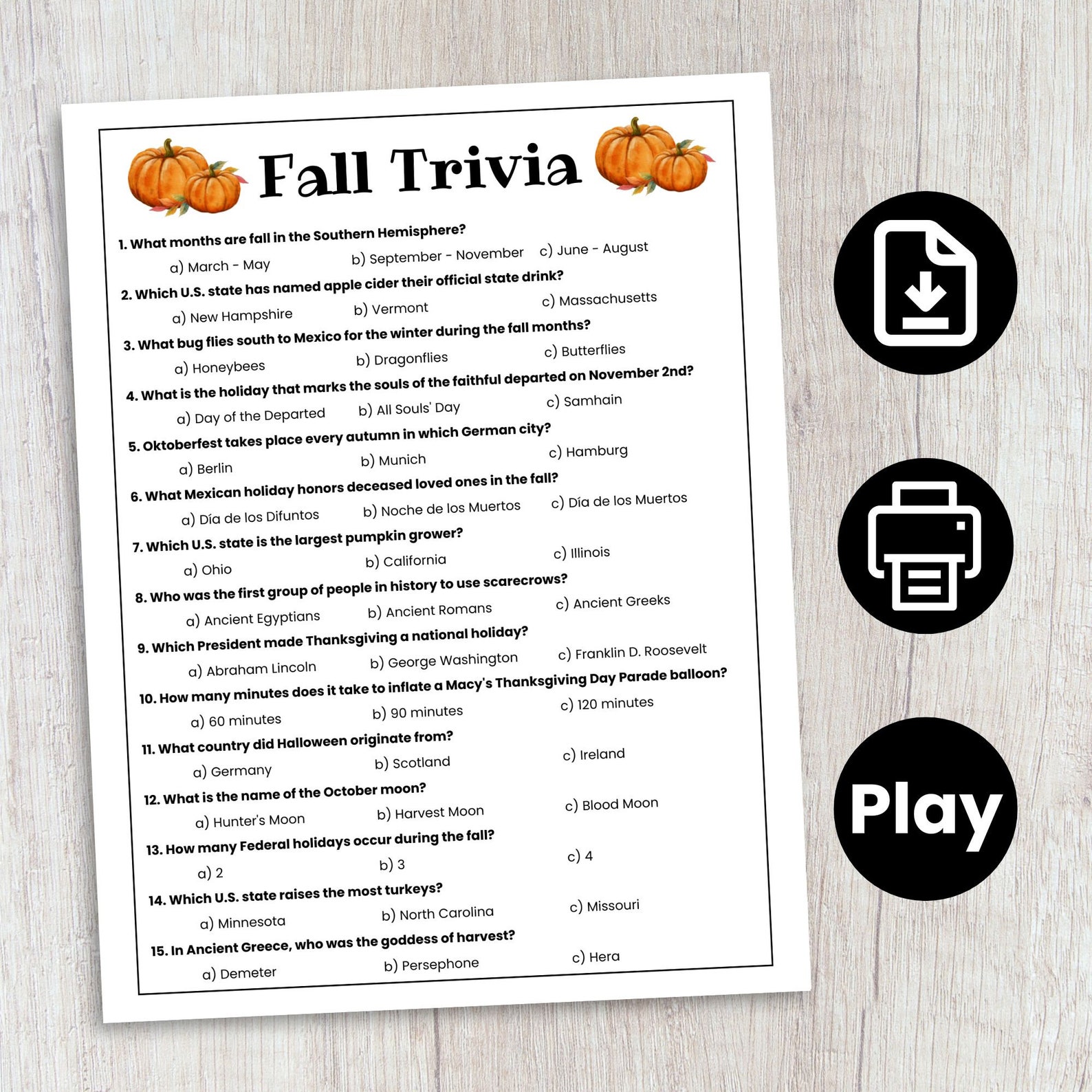 Fall Trivia Game, Holiday Trivia Game, Autumn Trivia Game, Fall Trivia ...