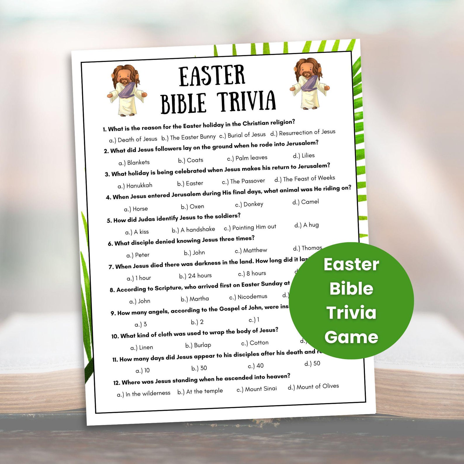 Easter Bible Trivia Game Printable, Christian Easter Games, Sunday ...
