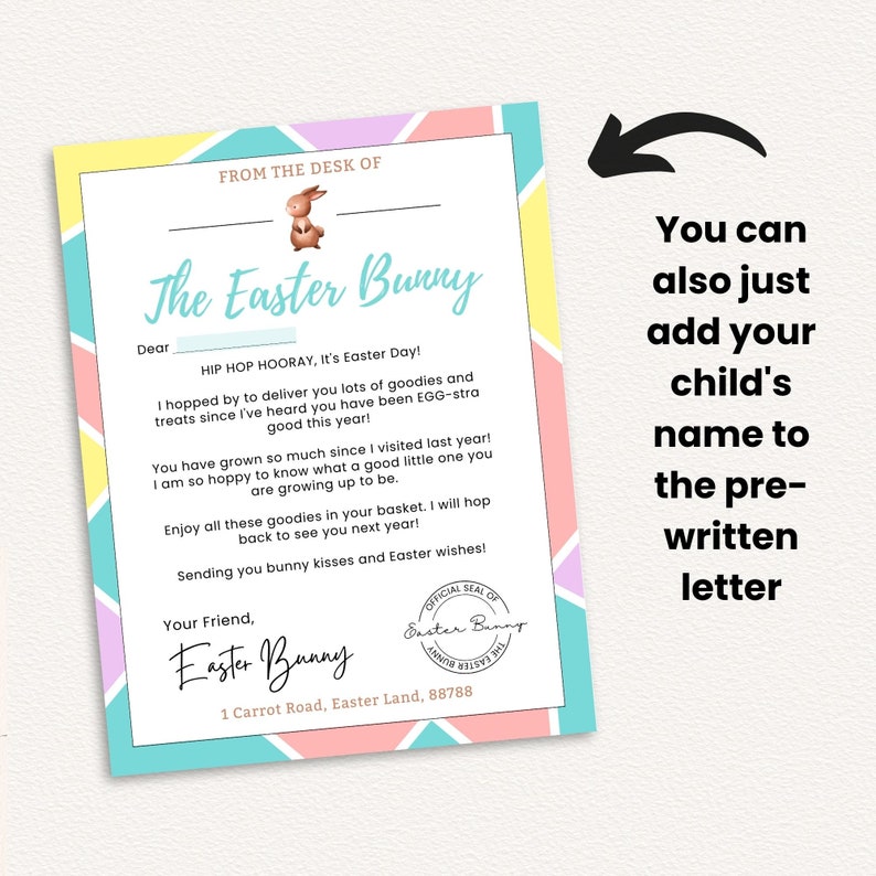 Easter Bunny Letter, Editable Letter From the Easter Bunny, Easter ...