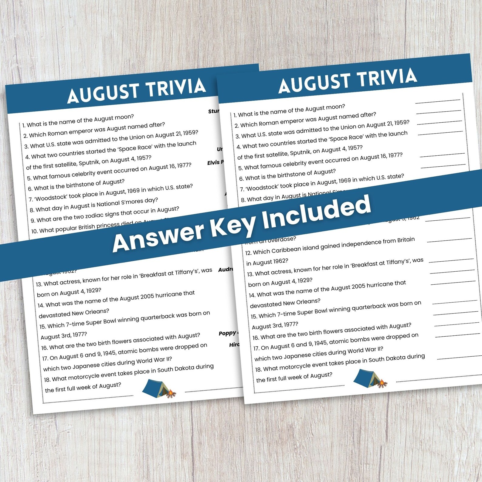 August Trivia Game, Summer Trivia, Trivia Night, Trivia Game for Kids ...