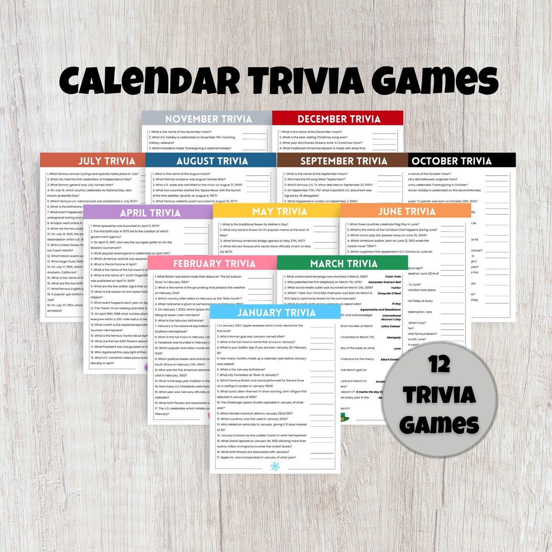 Calendar Trivia Game Bundle, 12 Months Trivia Games, Seasonal Trivia ...