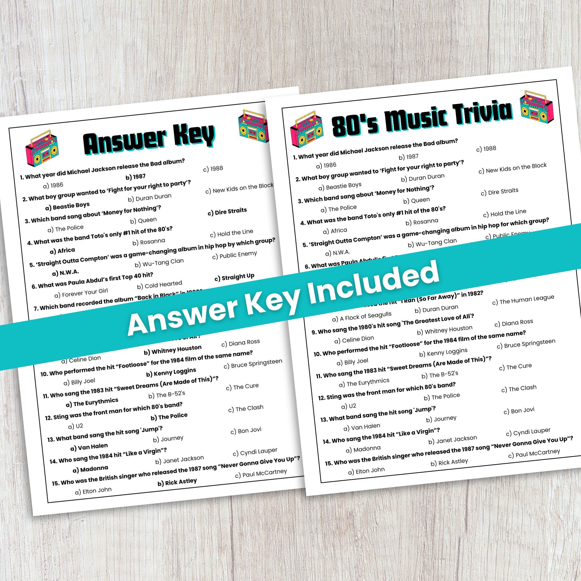 80s Music Trivia Game, 80s Theme Party Game, Decades Trivia, Music ...