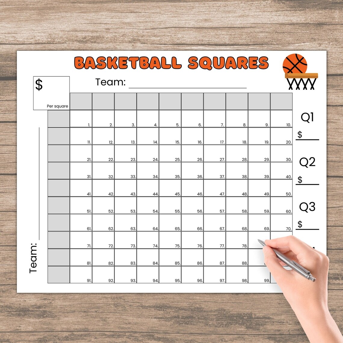 Basketball Squares Game Printable Basketball Fundraiser - Etsy