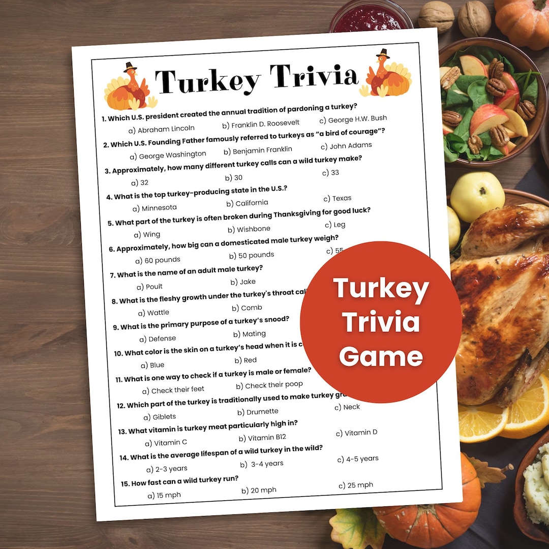 Turkey Trivia Game, Turkey Printable, Turkey Game, Thanksgiving Trivia ...