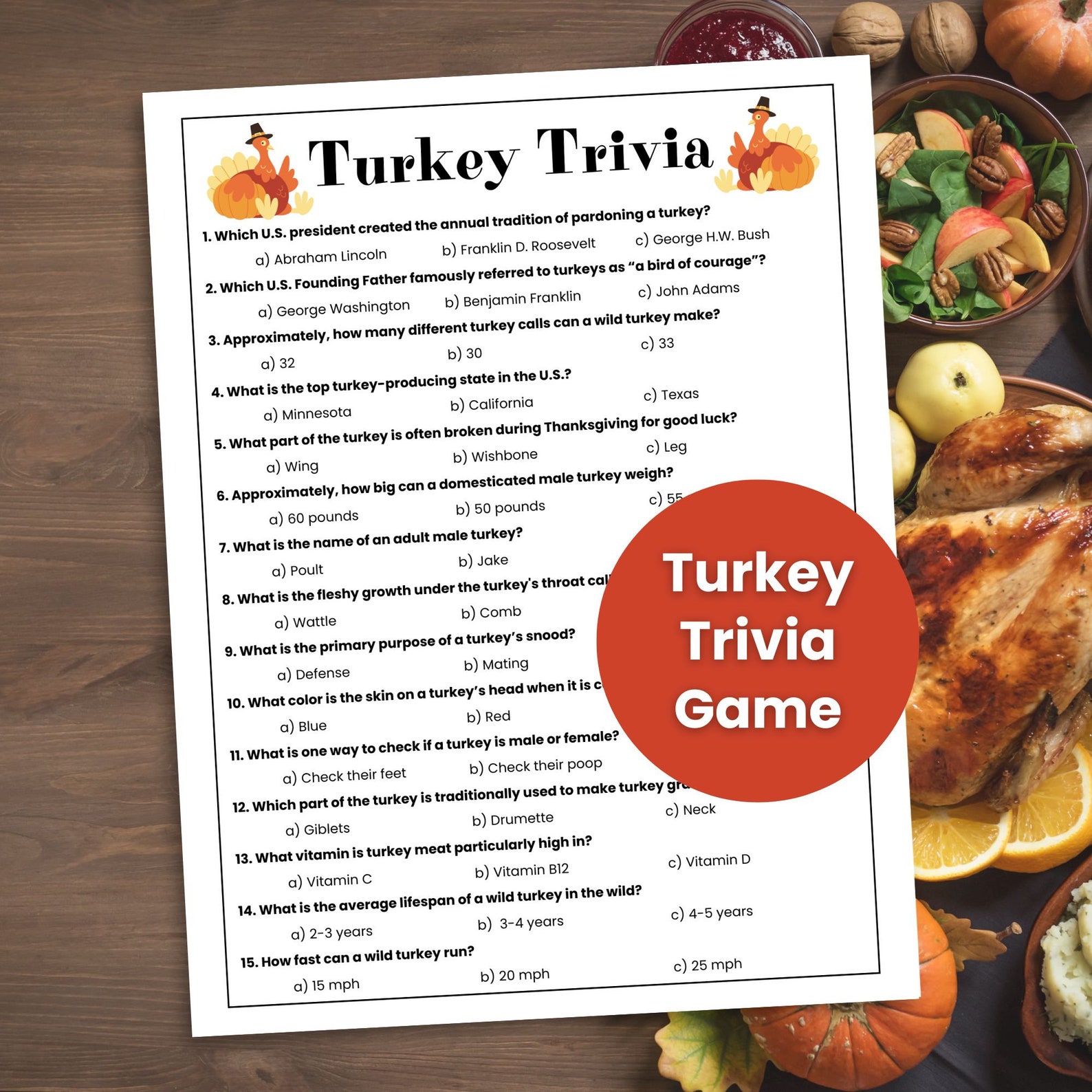 Turkey Trivia Game, Turkey Printable, Turkey Game, Thanksgiving Trivia ...