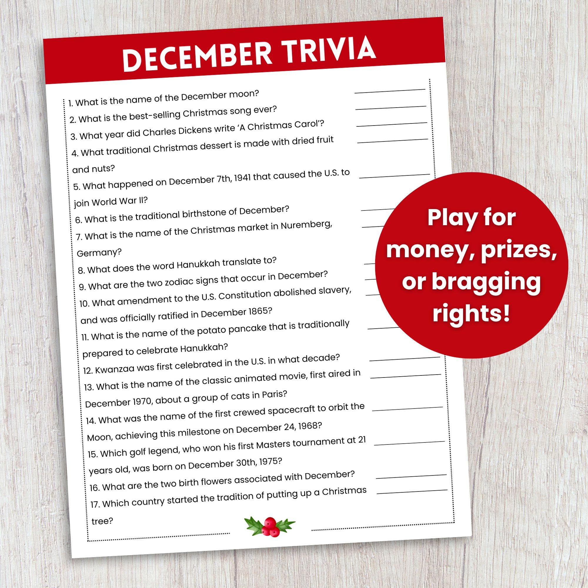 December Trivia Game, Christmas Trivia, Winter Trivia, Trivia Night ...