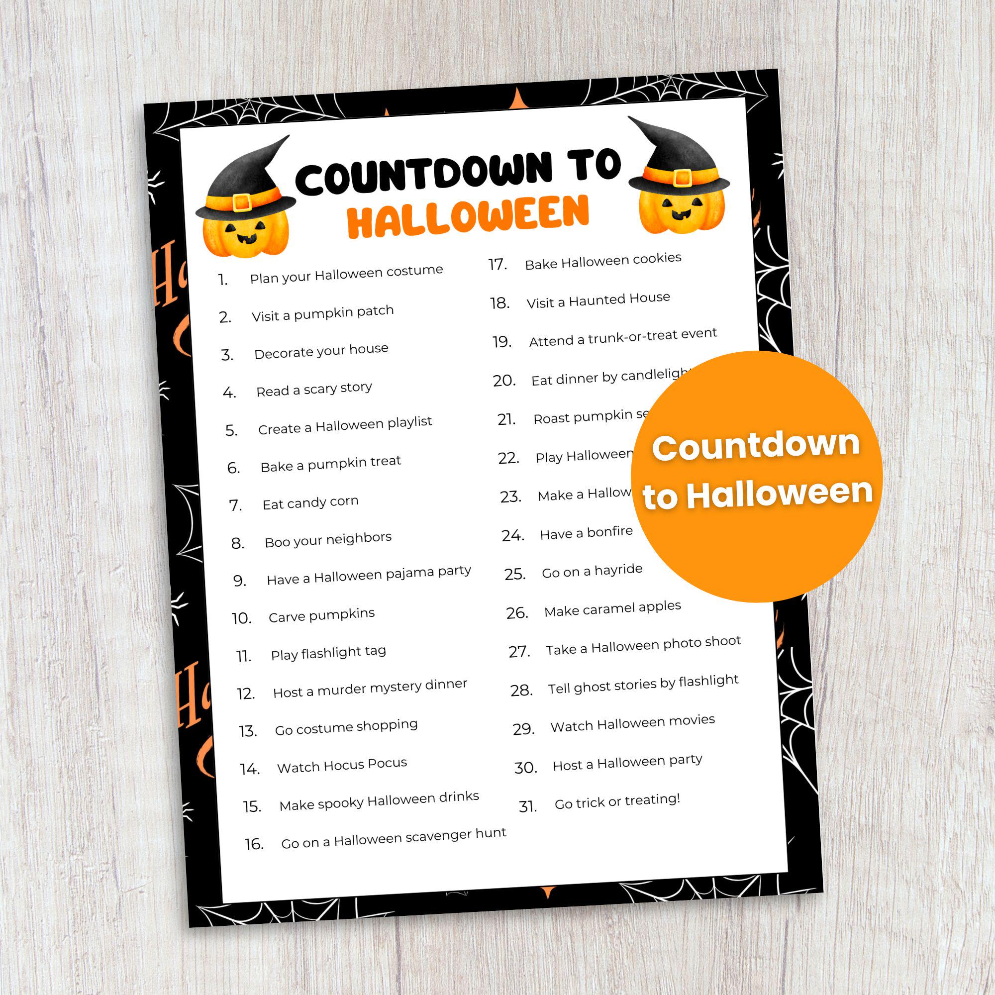Printable Halloween Countdown Calendar for Kids, Kids Halloween Advent ...
