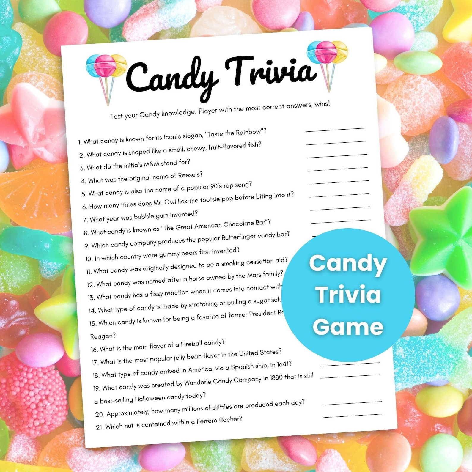 Candy Trivia Game, Printable Candy Trivia, Candy Game, Trivia Questions ...