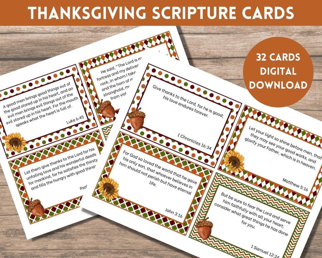 Thanksgiving Scripture Cards Printable, 30 Days of Gratitude Bible ...