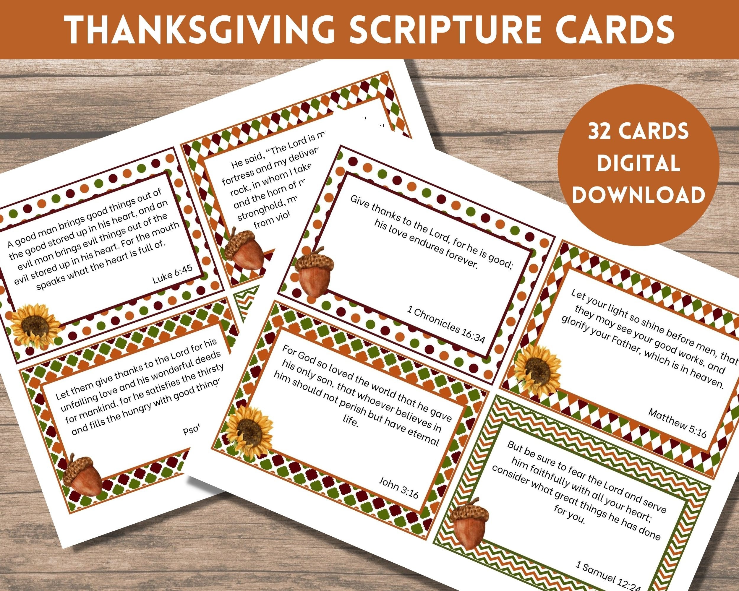Thanksgiving Scripture Cards Printable, 30 Days of Gratitude Bible ...