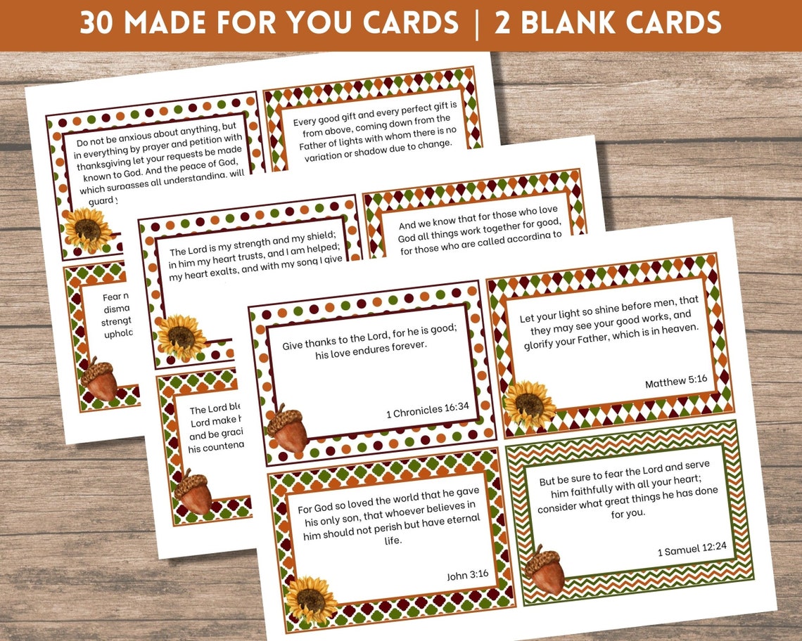 Thanksgiving Scripture Cards Printable, 30 Days of Gratitude Bible ...
