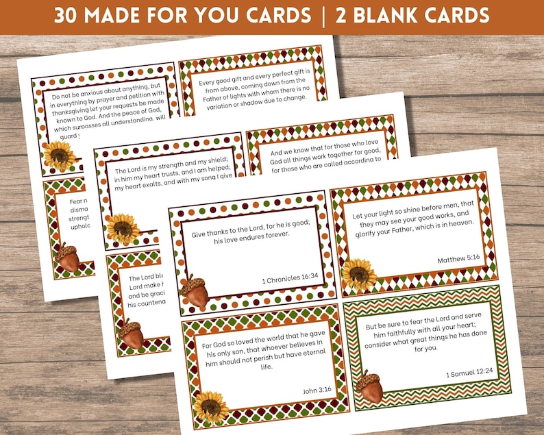 Thanksgiving Scripture Cards Printable, 30 Days of Gratitude Bible ...
