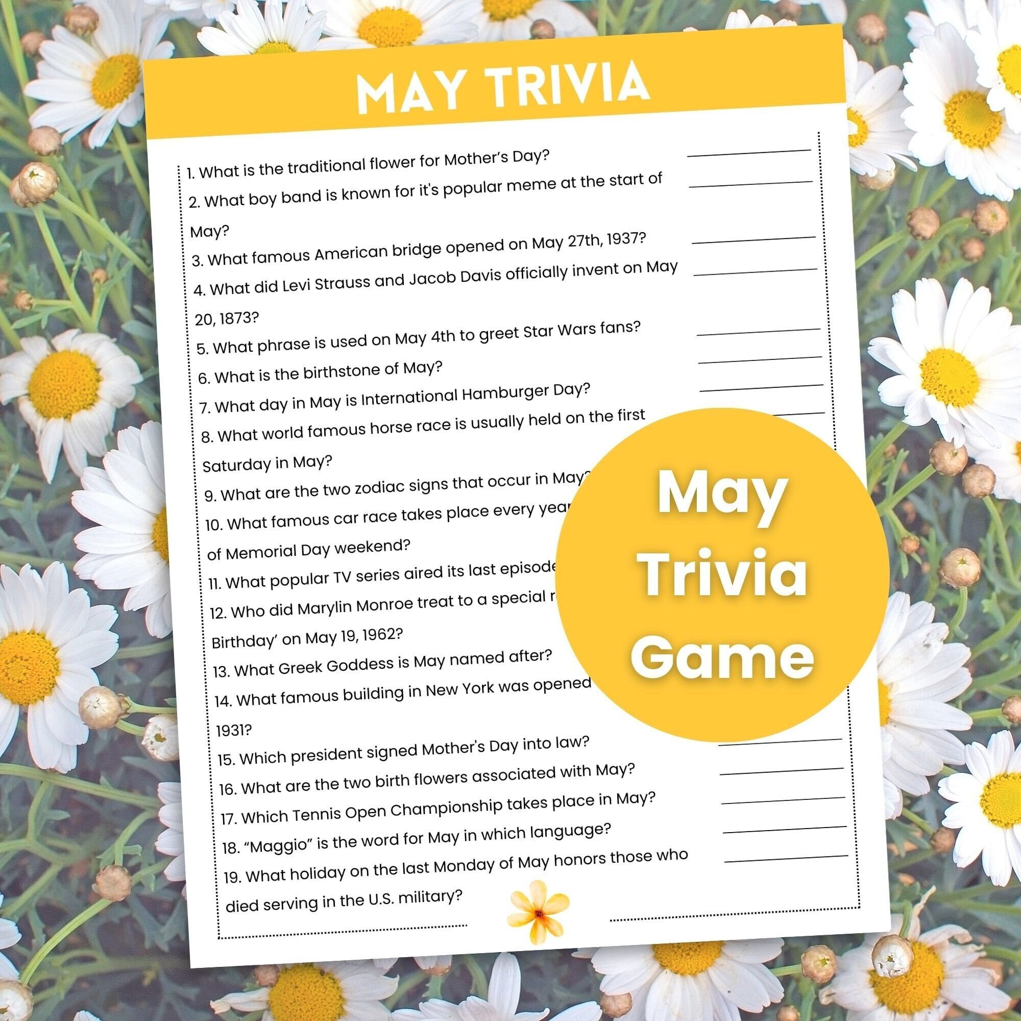 May Trivia Game, Spring Trivia Game, Trivia Questions, Trivia Game for ...