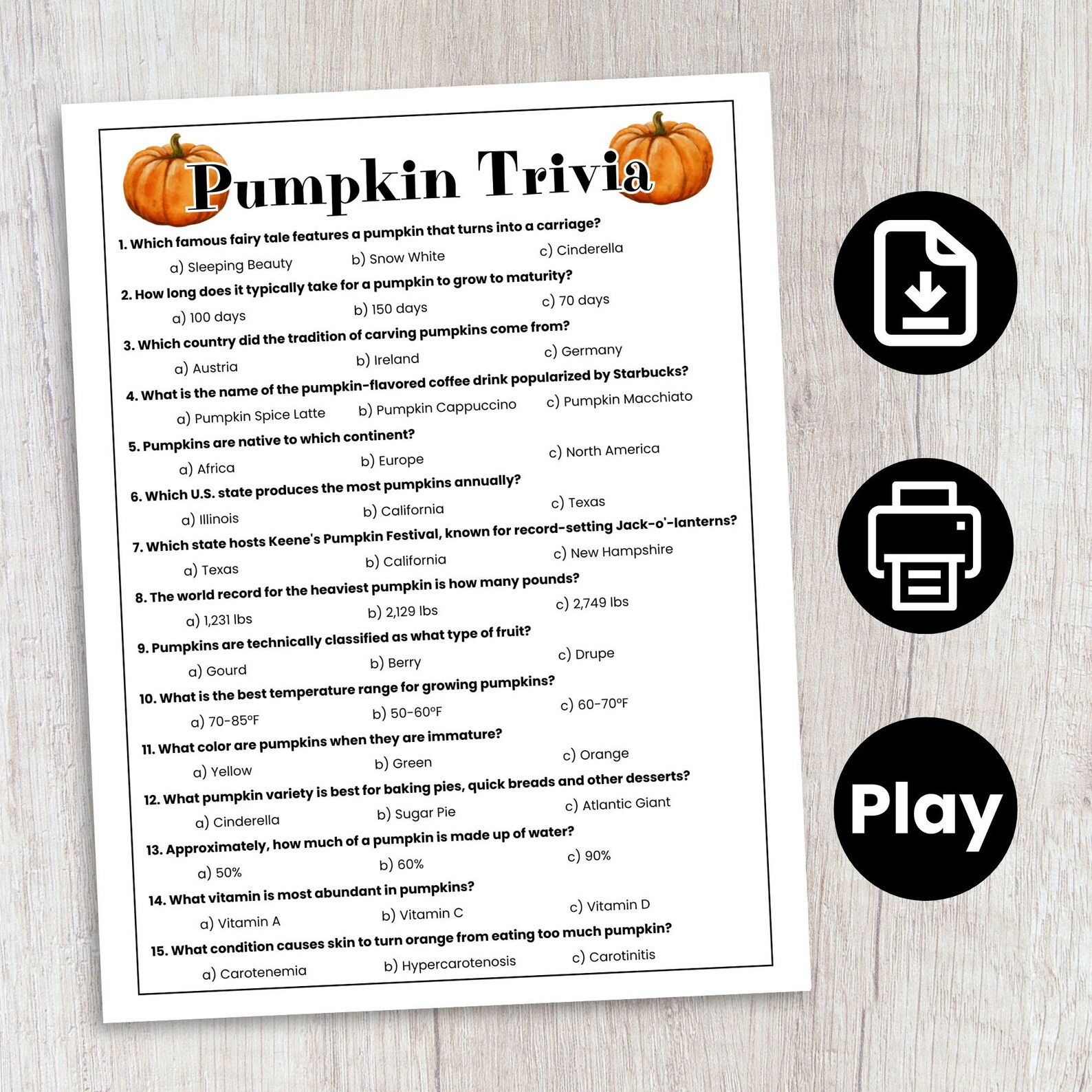 Pumpkin Trivia Game, Fall Trivia Game, Thanksgiving Game, Autumn Trivia ...